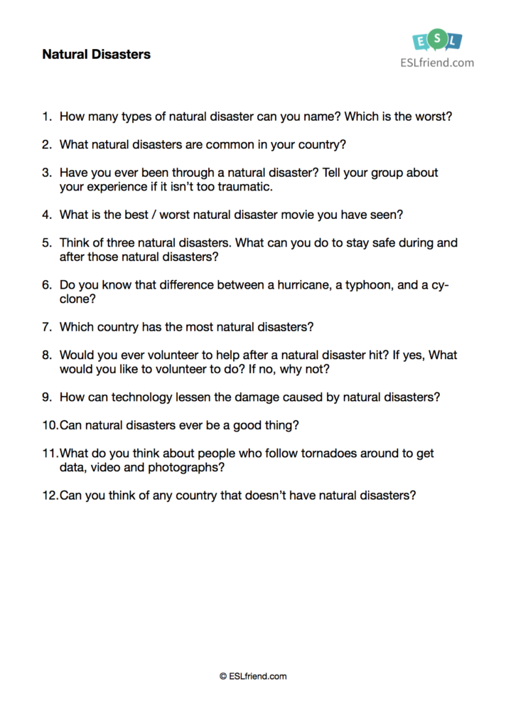 Disasters - Free English handouts - ESLfriend.com